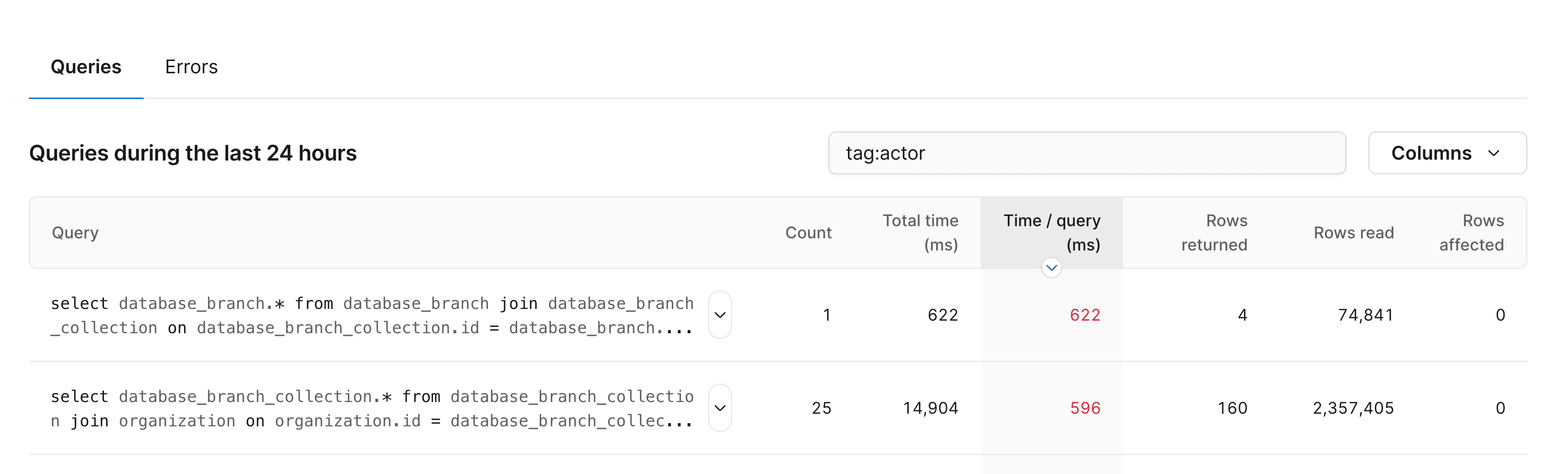 Debugging database errors with Insights